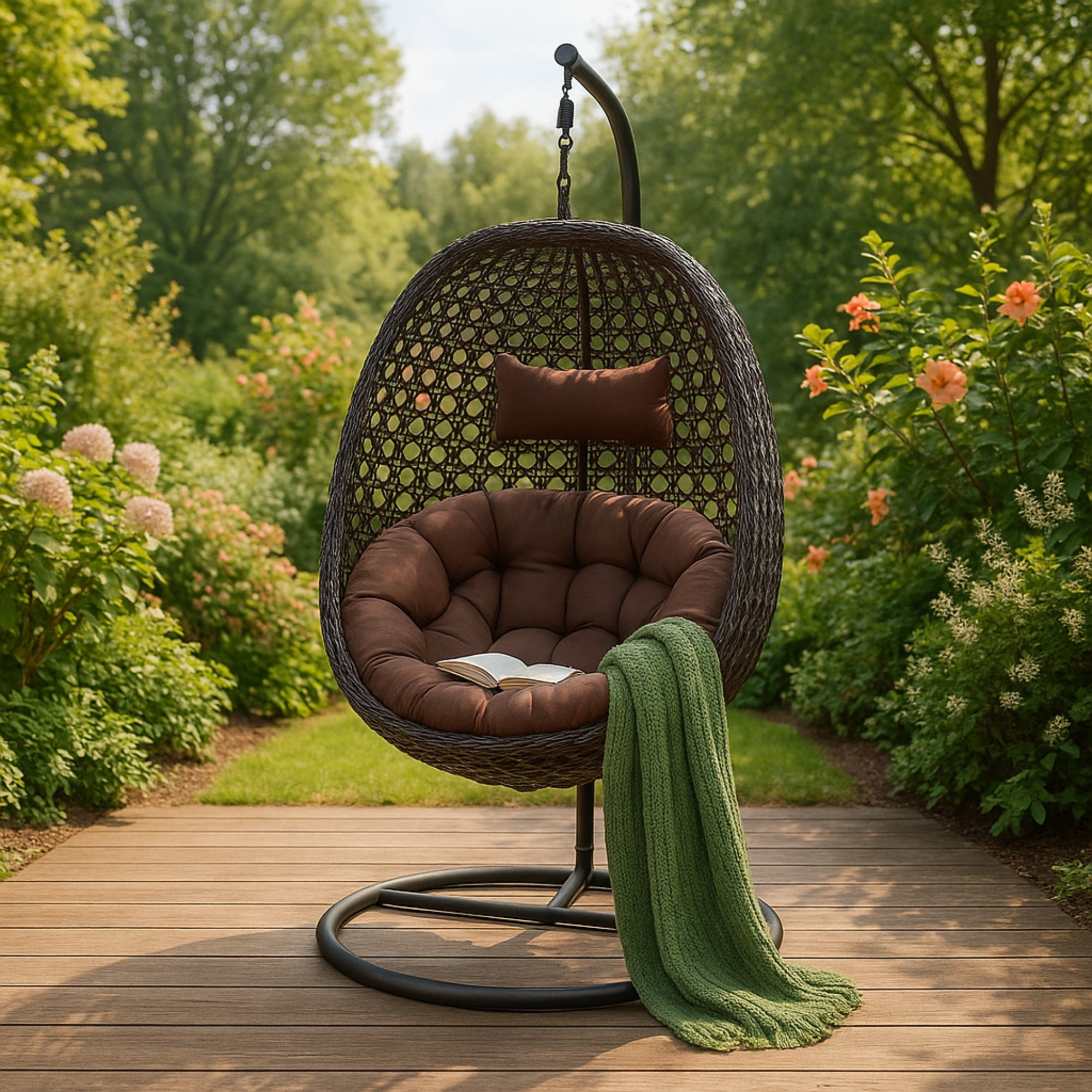 SUDICA Hanging Egg Chair with Stand, Black Rattan Wicker Swing Chair ...