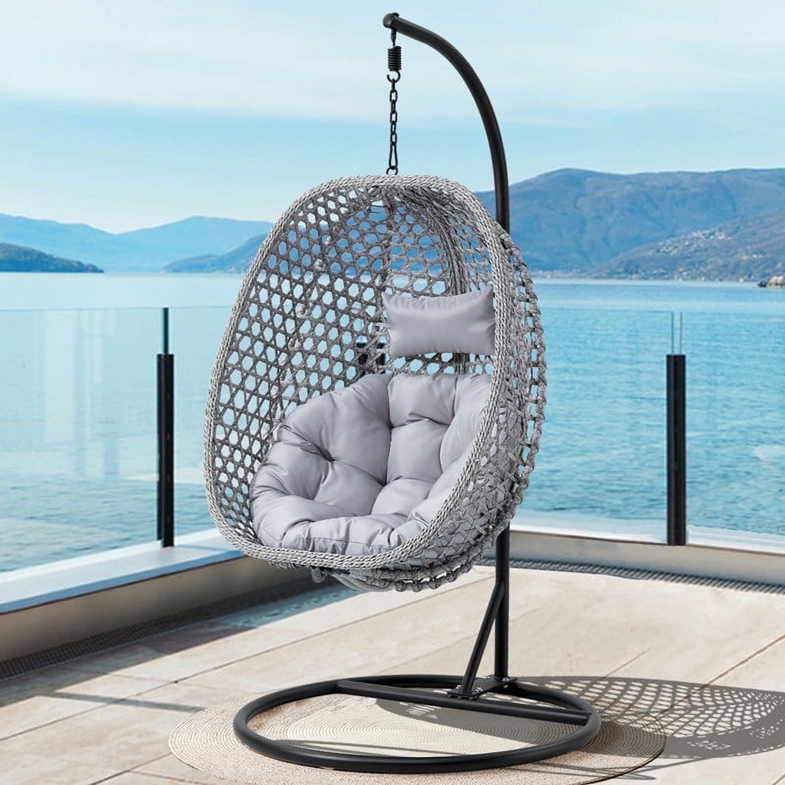 Sudica Outdoor Rattan Wicker Egg Swing Chair with Stand, Soft Cushion ...