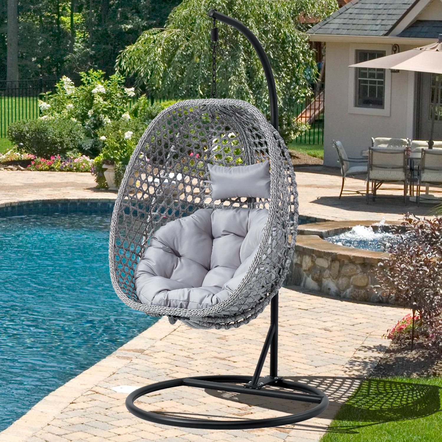 Sudica Hanging Egg Chair with Stand Patio Soft Cushion Rattan Wicker ...