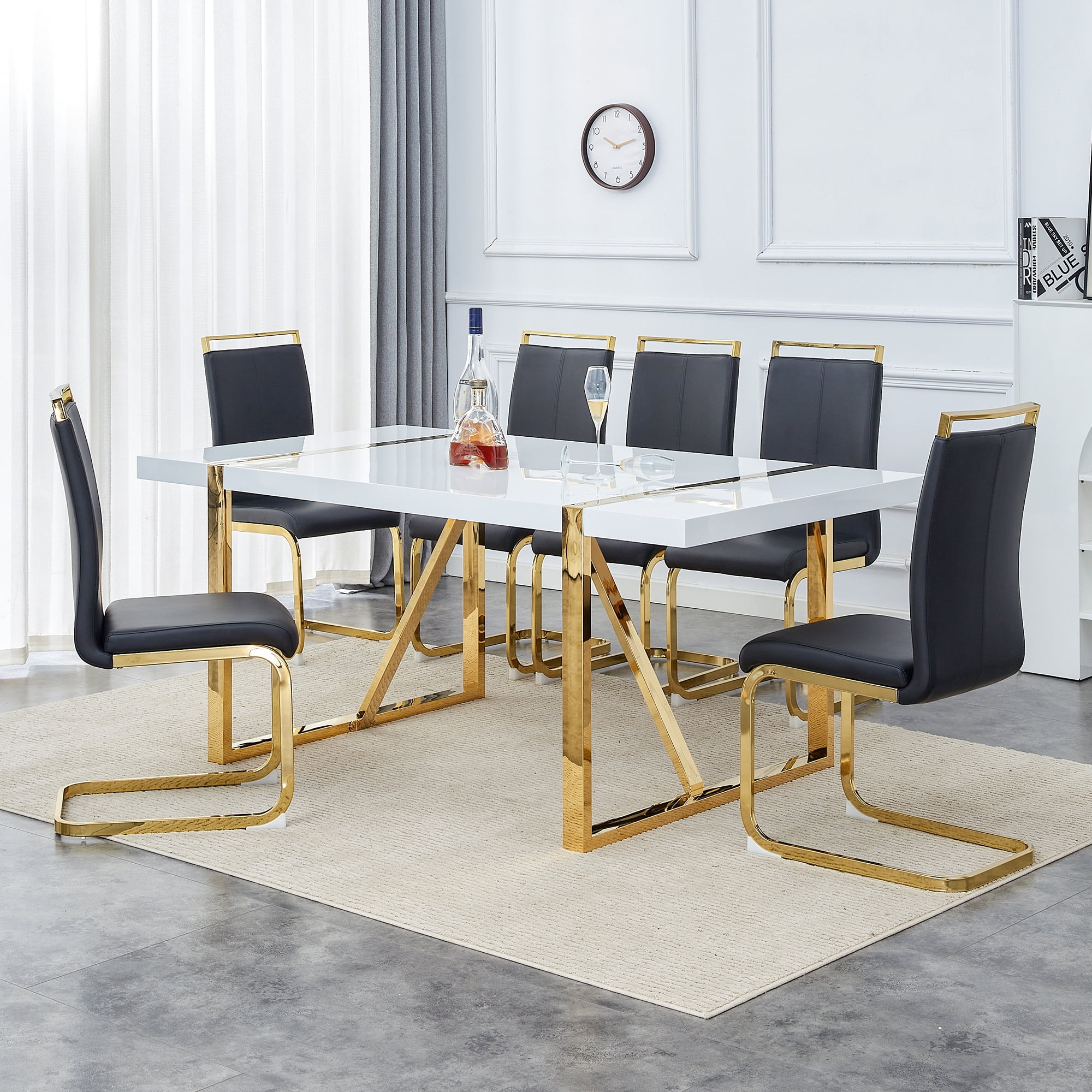 Sudica Marble Dining Set for 6, 71" Rectangular Marble Table with ...