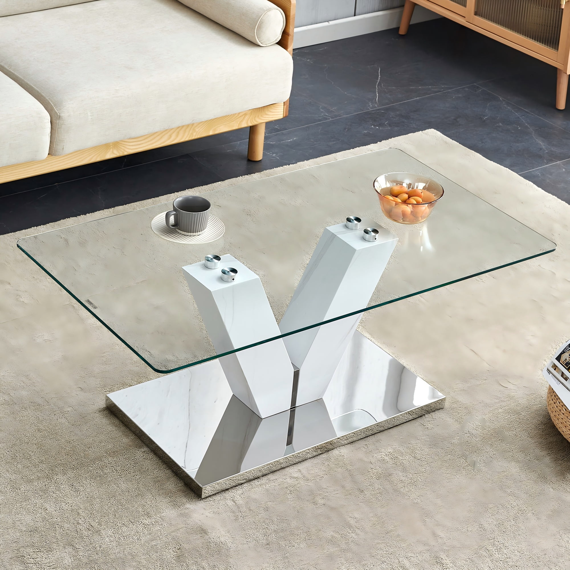 Sudica Modern Coffee Table with Tempered Glass Tabletop, 43" Tea Table ...