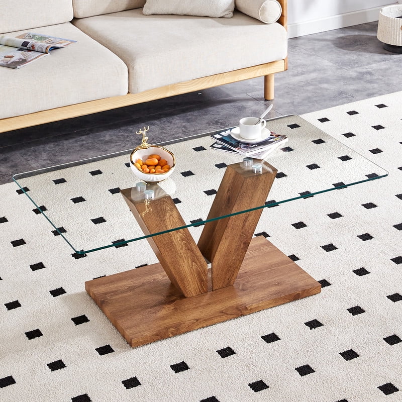 Sudica Modern Coffee Table with Tempered Glass Tabletop, 43" Tea Table ...