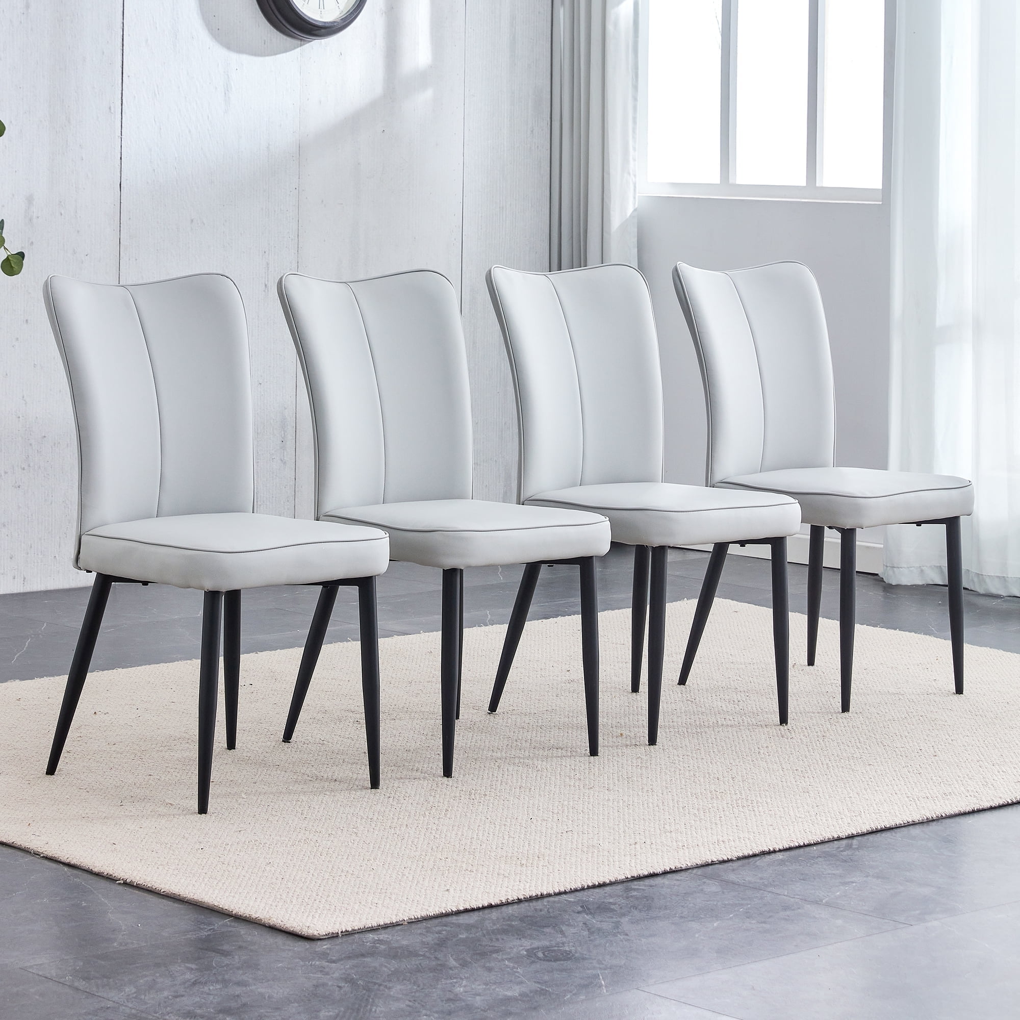 Sudica Set of 4 Modern Dining Chairs, Gray Upholstered Leather, Durable ...