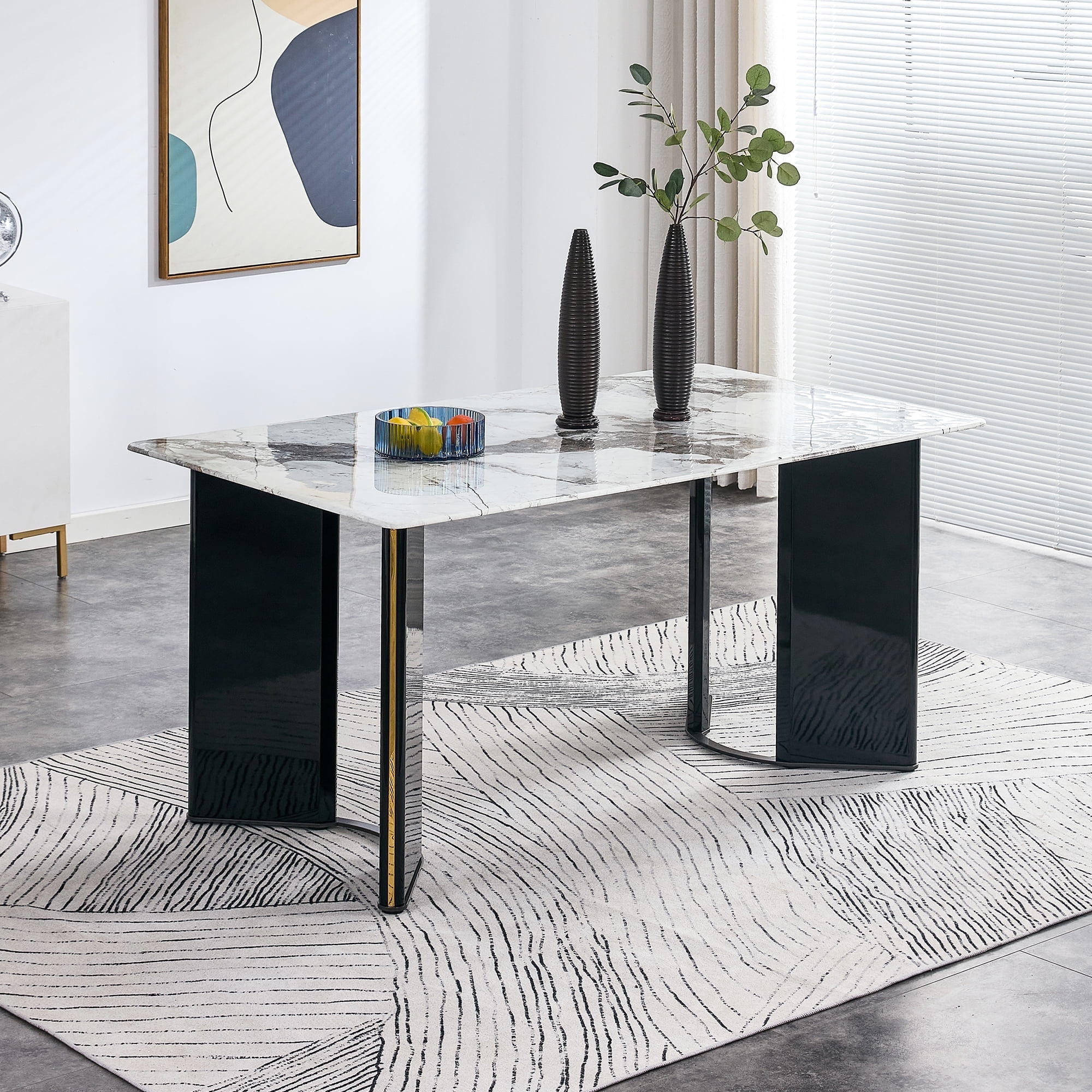Sudica Modern Dining Table, 63" Large Faux Marble Dining Room Table ...