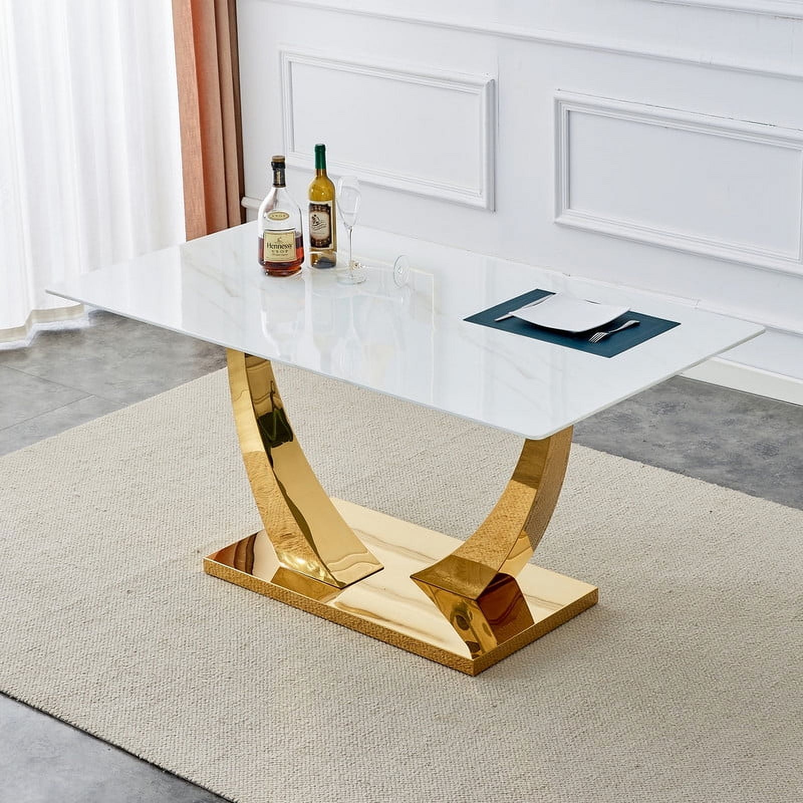Sudica Modern Dining Table with White Marble Patterned Tabletop, 63 ...