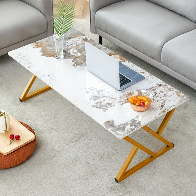 Sudica Multicolor Faux Marble Coffee Table with golden Legs, 47" Modern ...