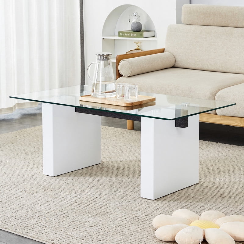 Sudica Rectangular Coffee Table, 43" Modern Tea Table with Tempered ...