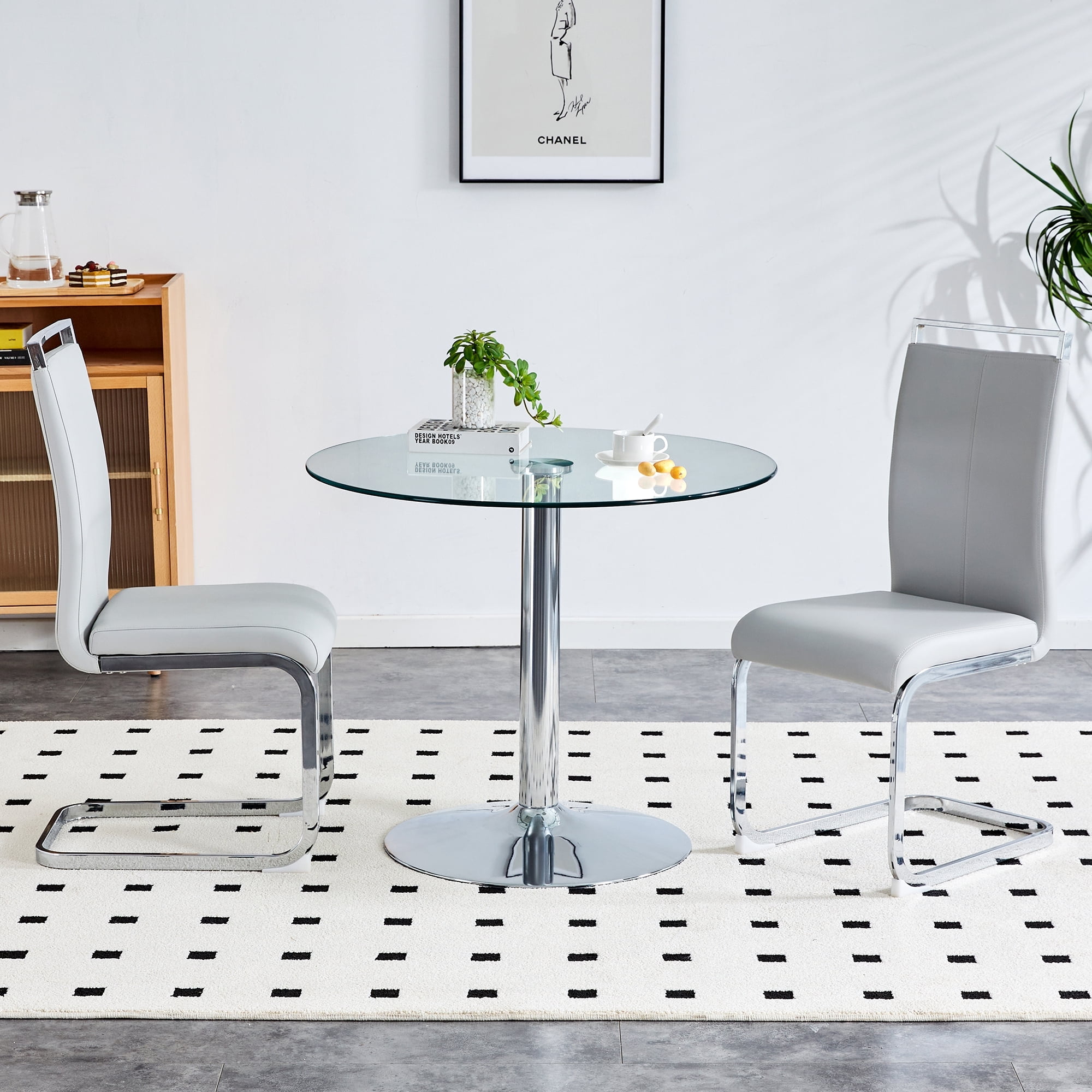 Sudica Round Glass Dining Table Set For 2,35" Coffee Table With 2 ...