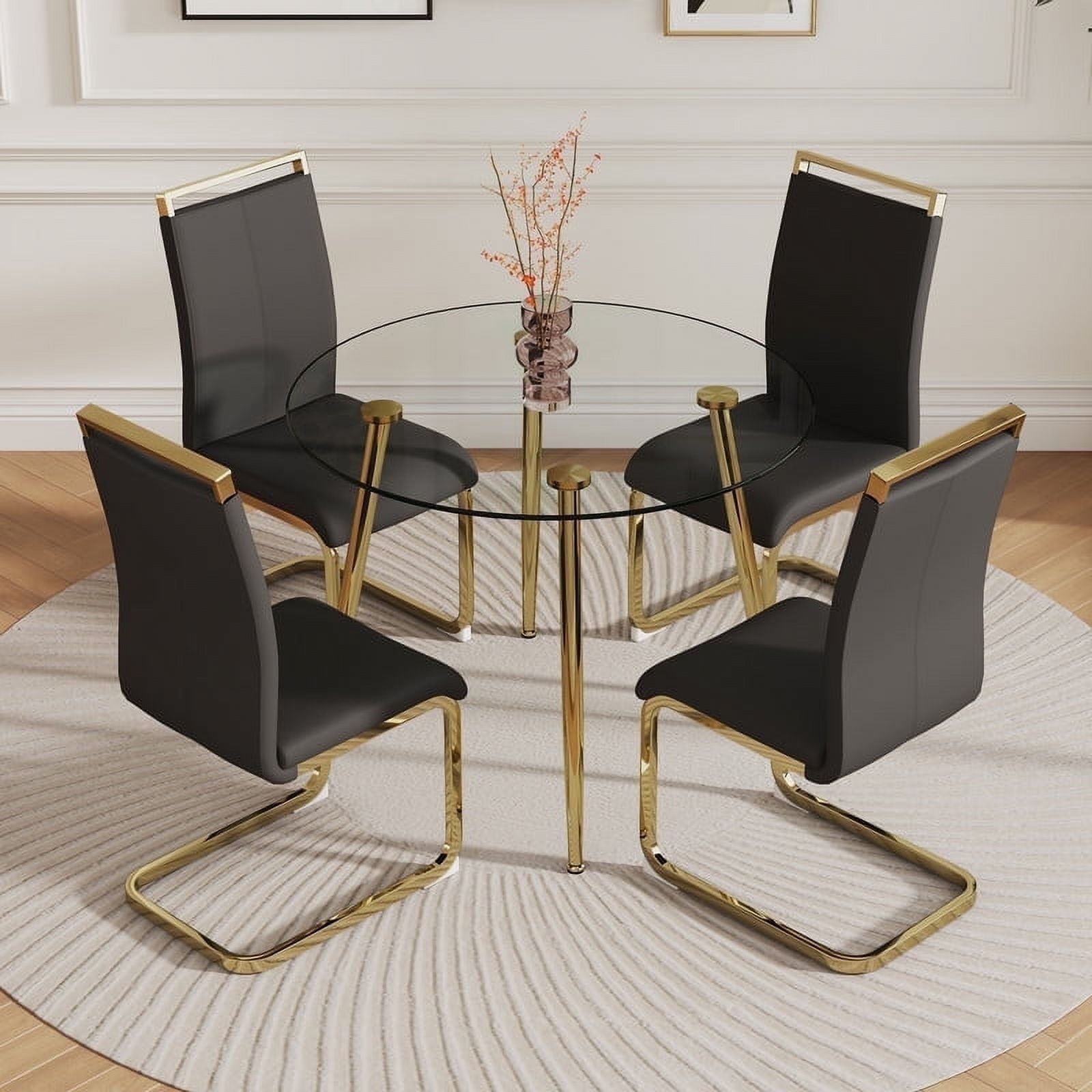 Sudica Round Dining Table Set for 4, 40in Tempered Glass Table with ...