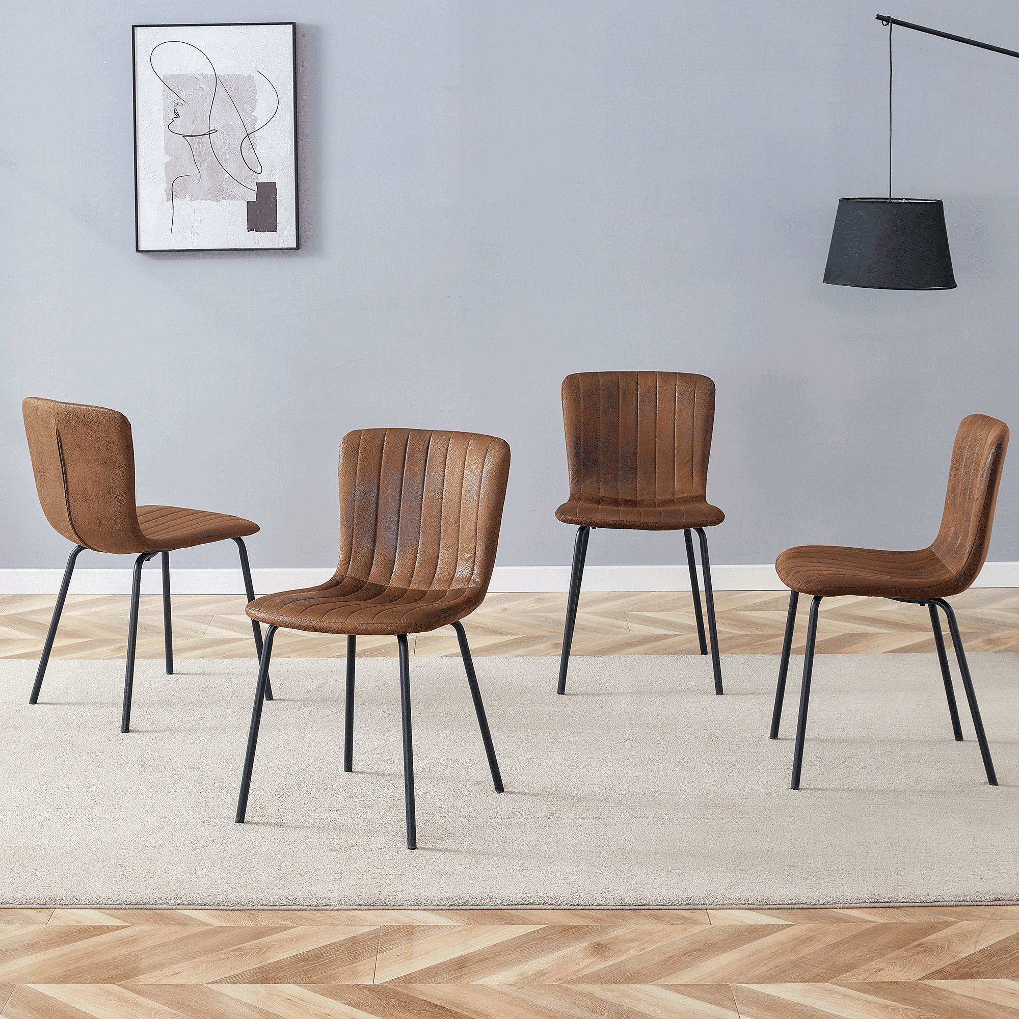 Sudika Faux Leather Dining Chairs Set of 4, Modern Linear Design ...