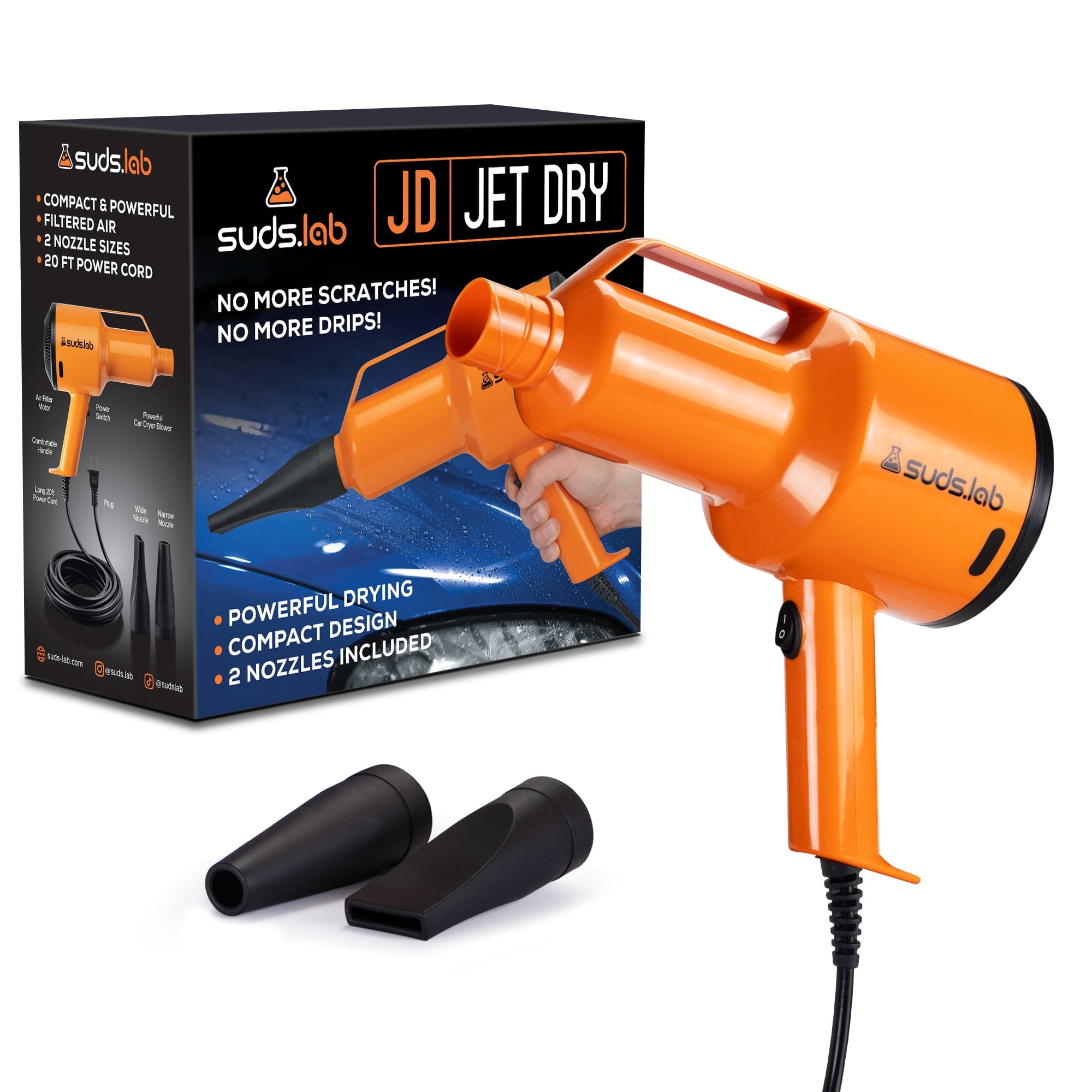 Suds Lab JD Jet Dry Car Drying Blower with 2 Nozzles & 20 ft Power Cord ...