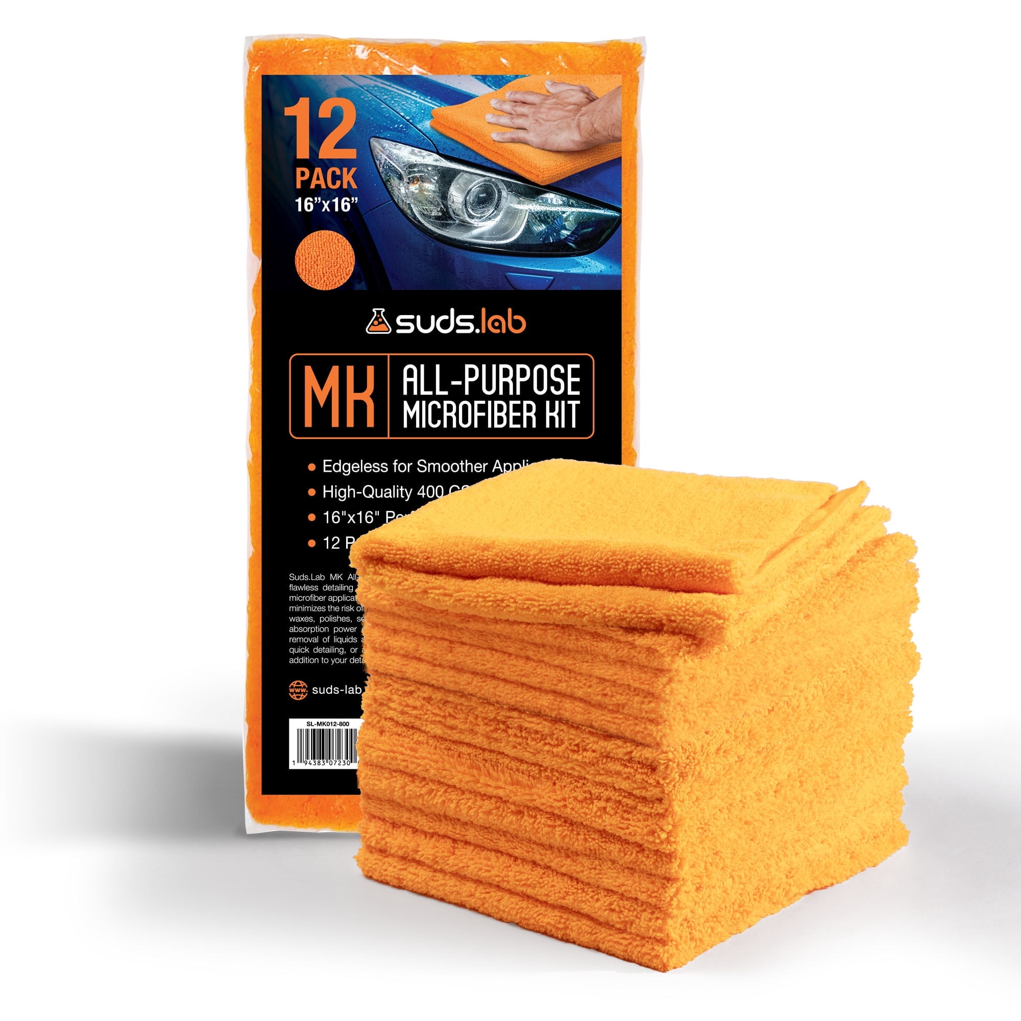 Suds Lab Premium Microfiber Towels Pack of 12 (16x16 400 GSM)for Car ...