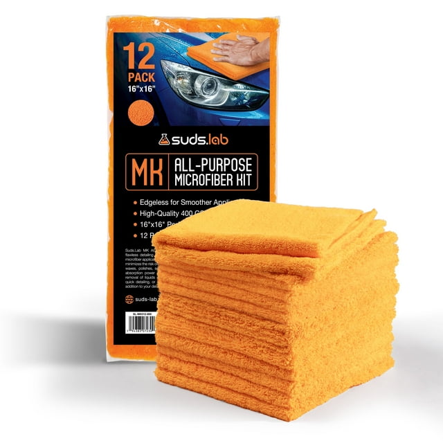 Suds Lab Premium Microfiber Towels Pack of 12 (16x16 400 GSM)for Car ...