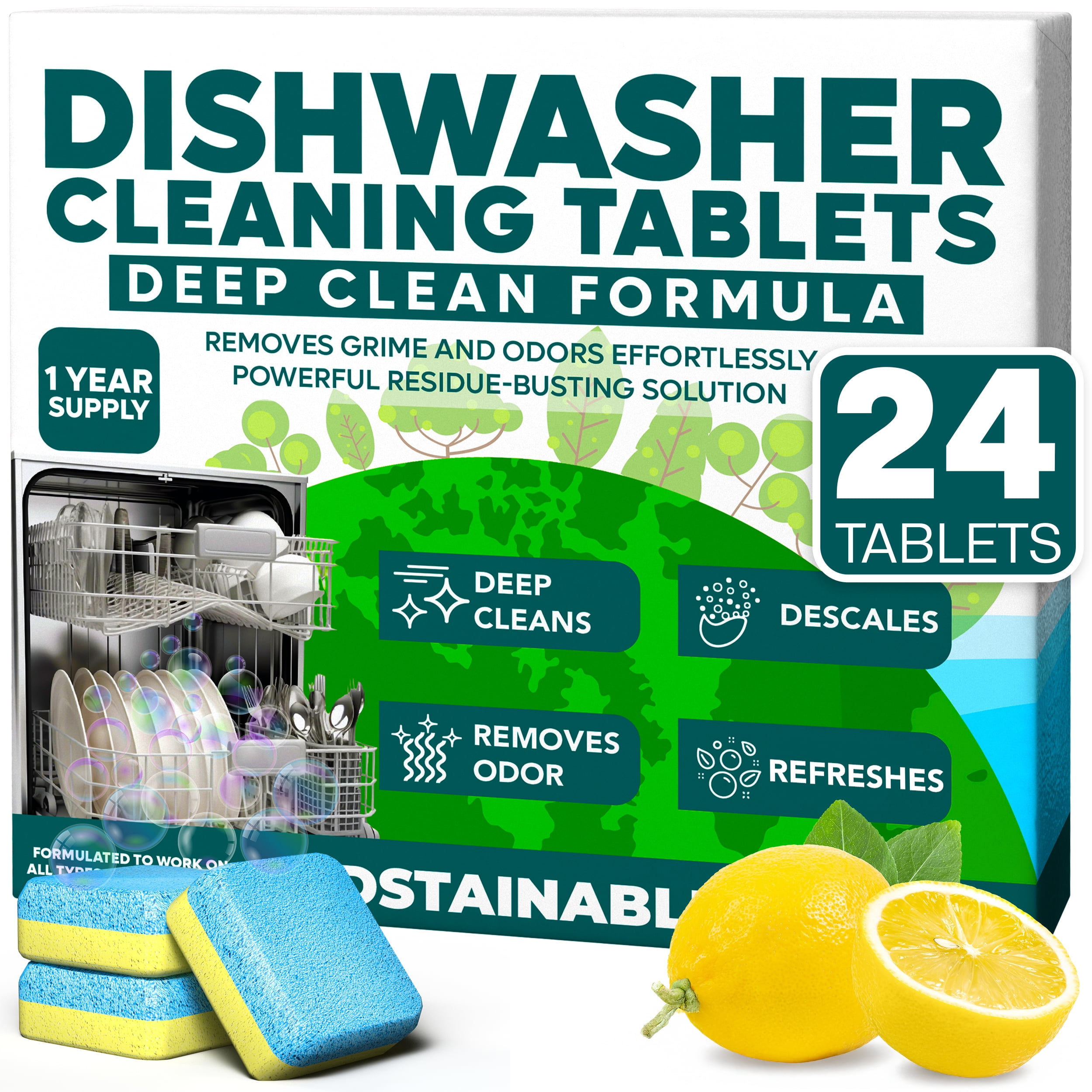 Sudstainables Dishwasher Cleaner and Deodorizer Tablets, 24 Pack ...