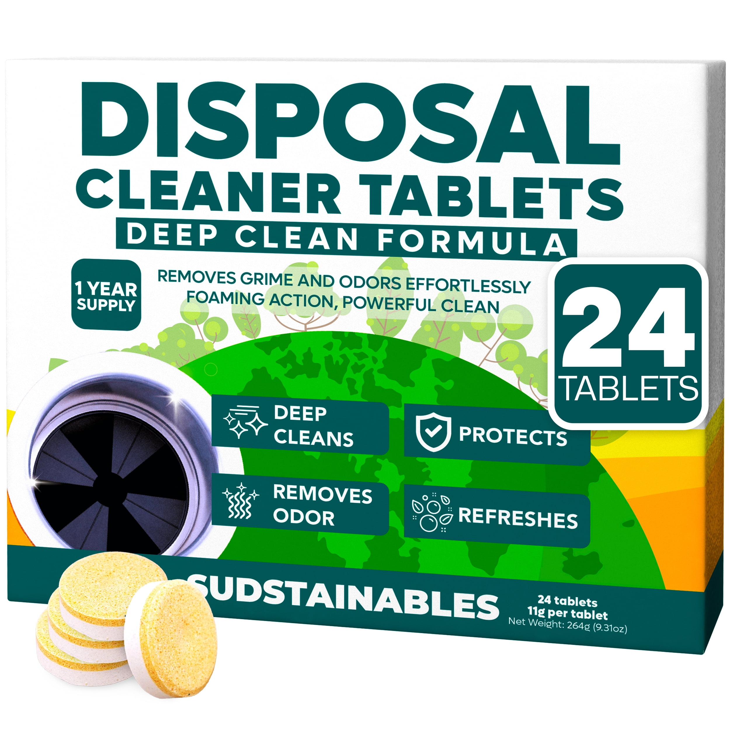 Sudstainables Garbage Disposal Cleaner Tablets 24-Pack - Sink Cleaner ...