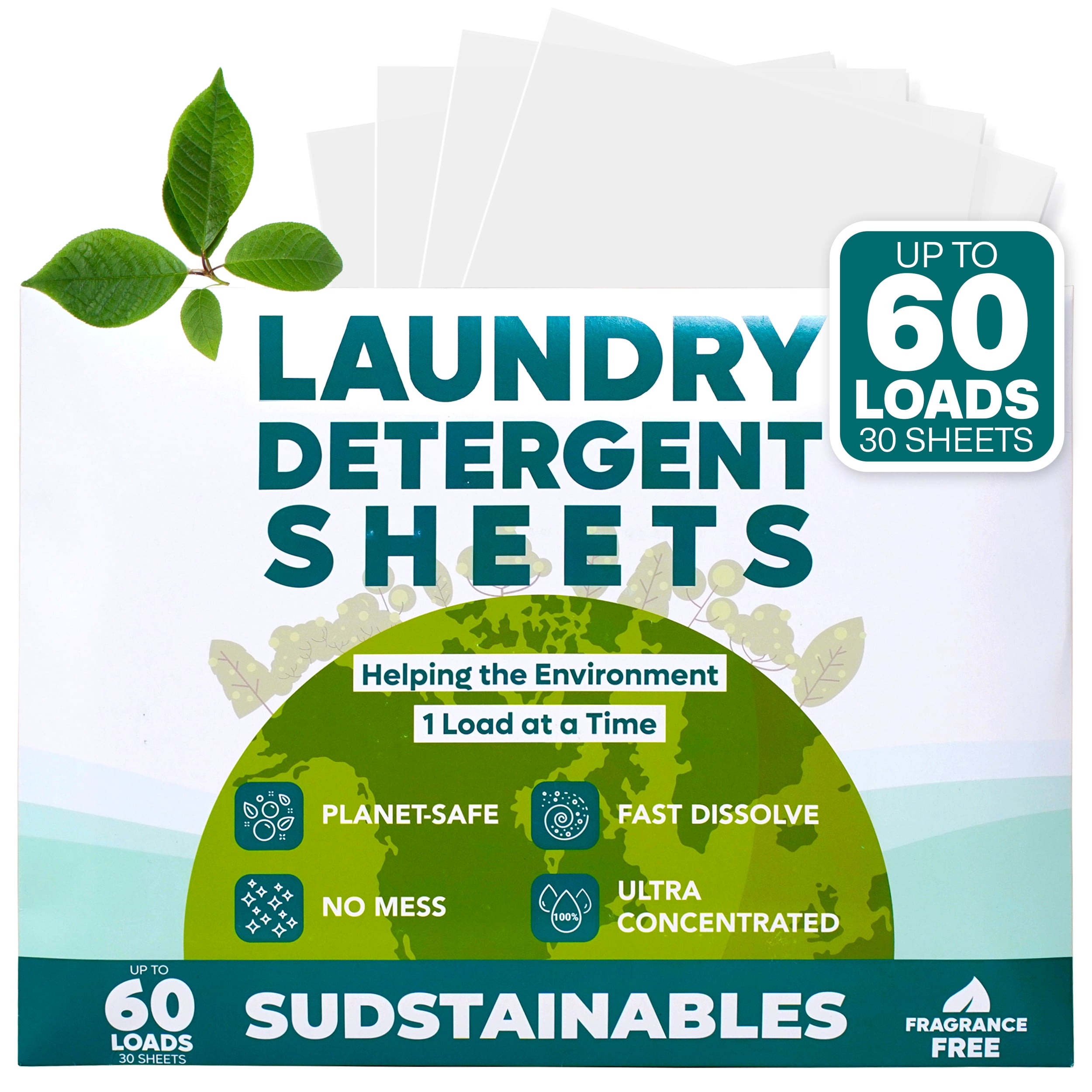 Sudstainables Unscented Eco Laundry Sheets 30 Loads Plant-Based Non ...