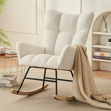 Guyou Modern Rocking Chair, Glider Nursery Chair with Tufted Wingback ...