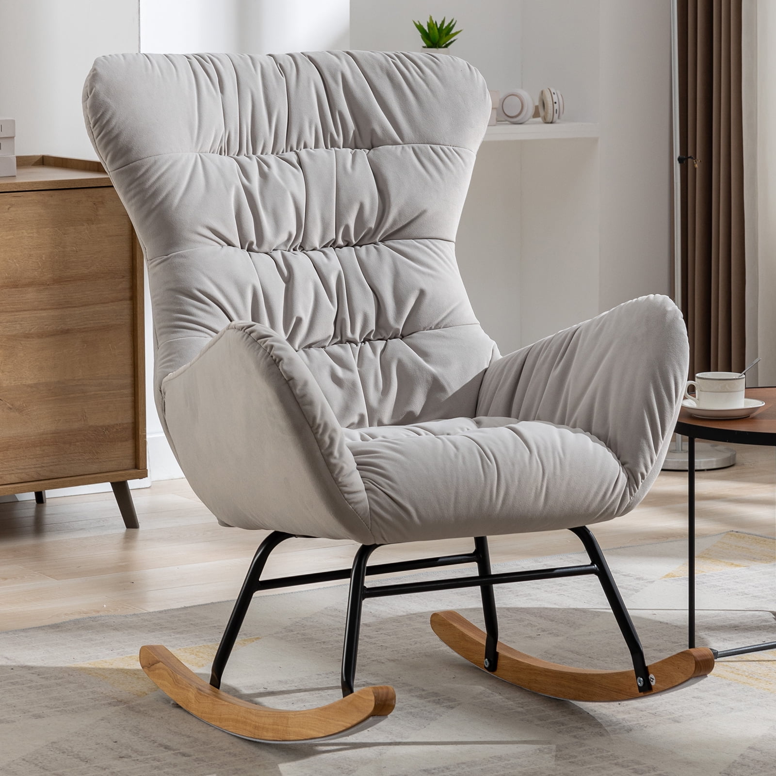 Sudwesto Nursery Rocking Chair, Teddy Upholstered Glider Rocker ...