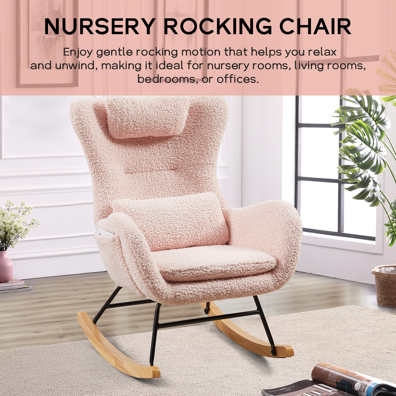 Sudwesto Nursery Rocking Chair Teddy Upholstered Glider Rocker Rocking ...