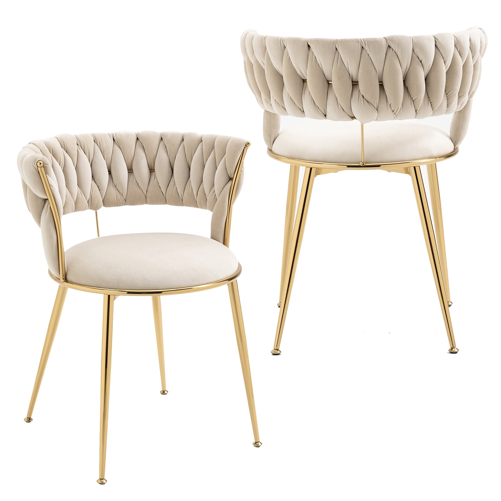 Sudwesto Velvet Dining Chairs Set of 2 with Hand Woven Hollow Backrest ...