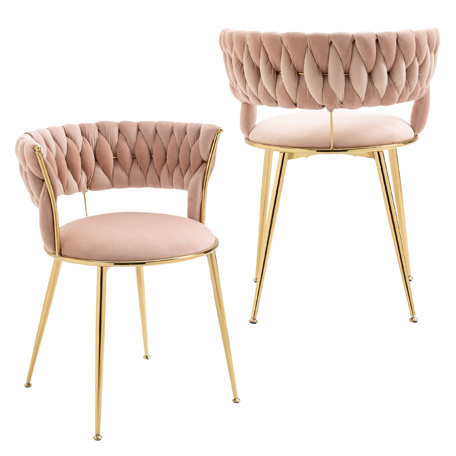 Sudwesto Velvet Dining Chairs Set of 2 with Hand Woven Hollow Backrest ...