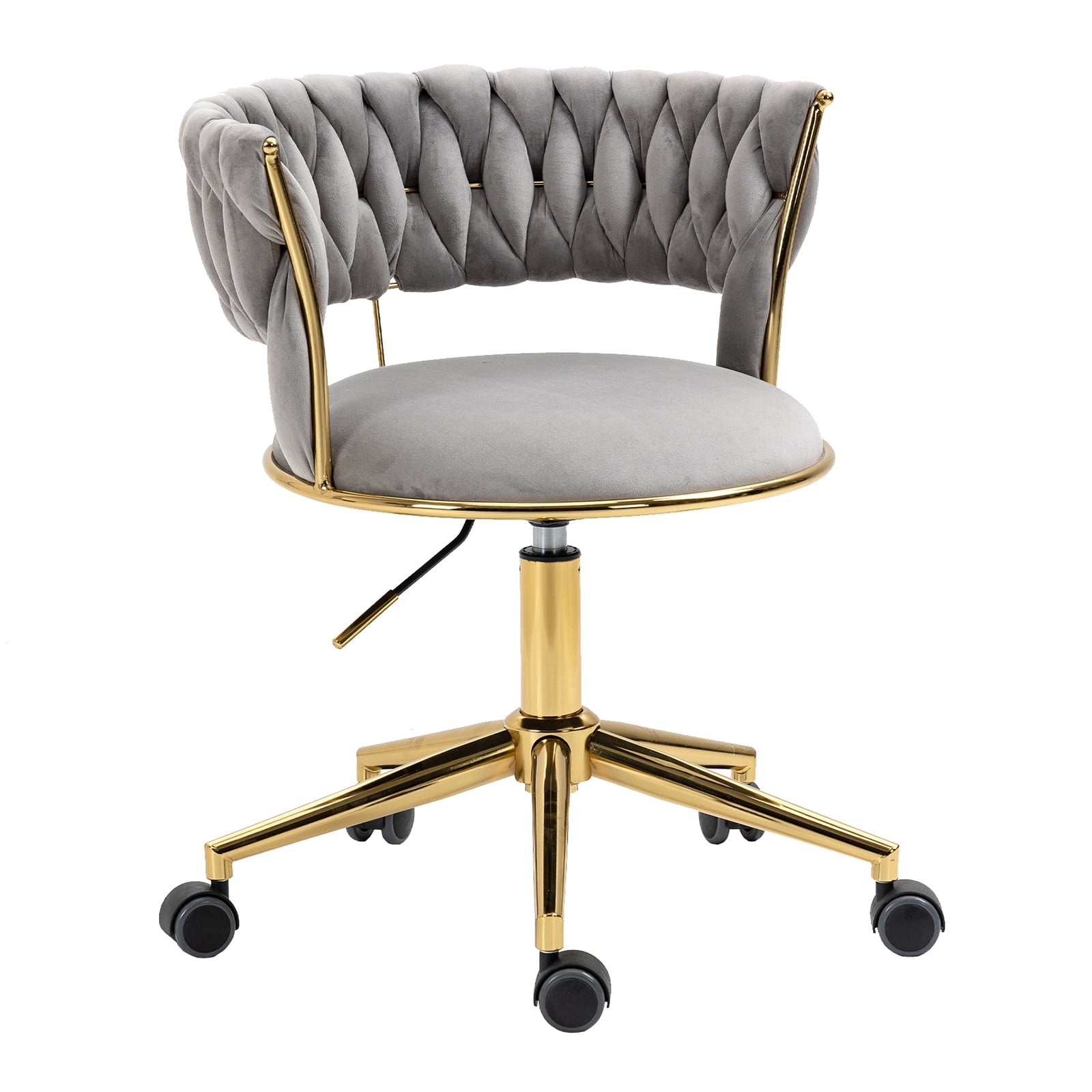 Sudwesto Velvet Office Desk Chair with Hand Woven Backrest, 360° Swivel ...