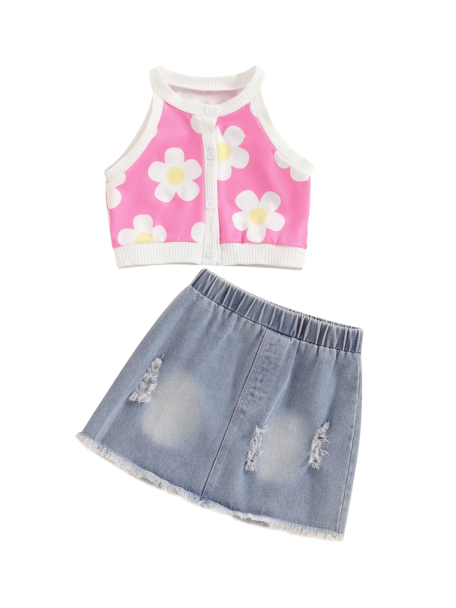 Suealasg 0-5 Years Little Girl Summer Skirt Set Sleeveless Floral Print ...