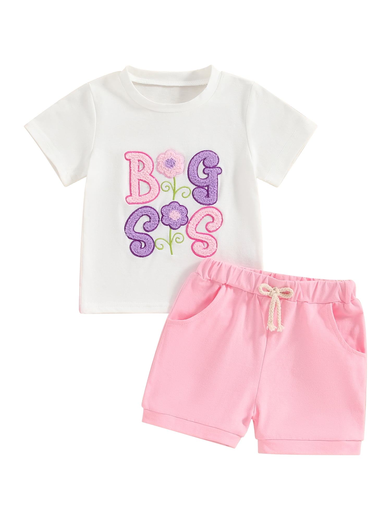 Suealasg 0-6 Years Little Girl Shorts Set Short Sleeve Fuzzy Letter ...