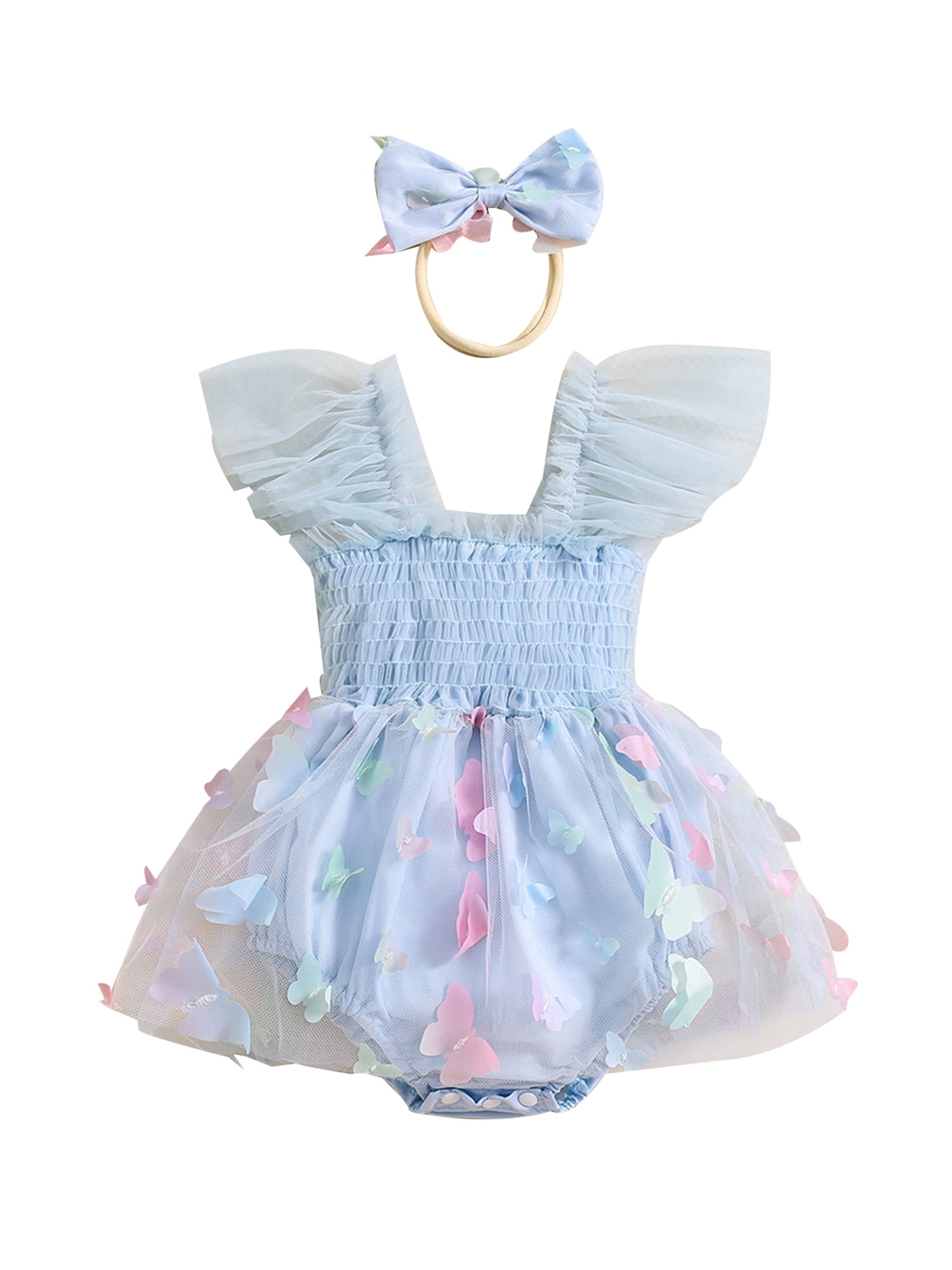 Suealasg 2Pcs Baby Girl Clothes Fly Sleeve Butterfly Romper Dress Lace ...