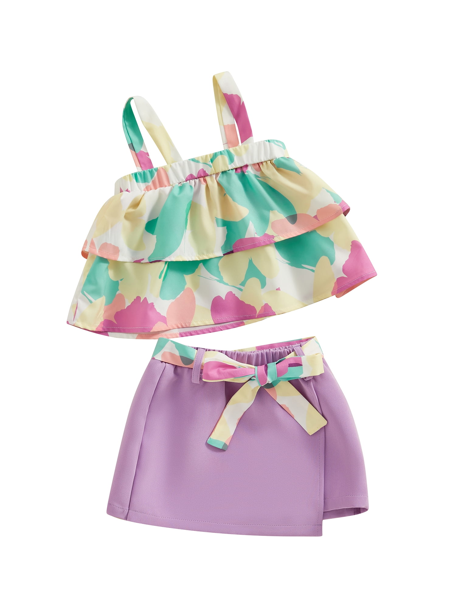 Suealasg 2Pcs Kids Girl Clothes Sleeveless Print Camisole Tops +Skirt ...