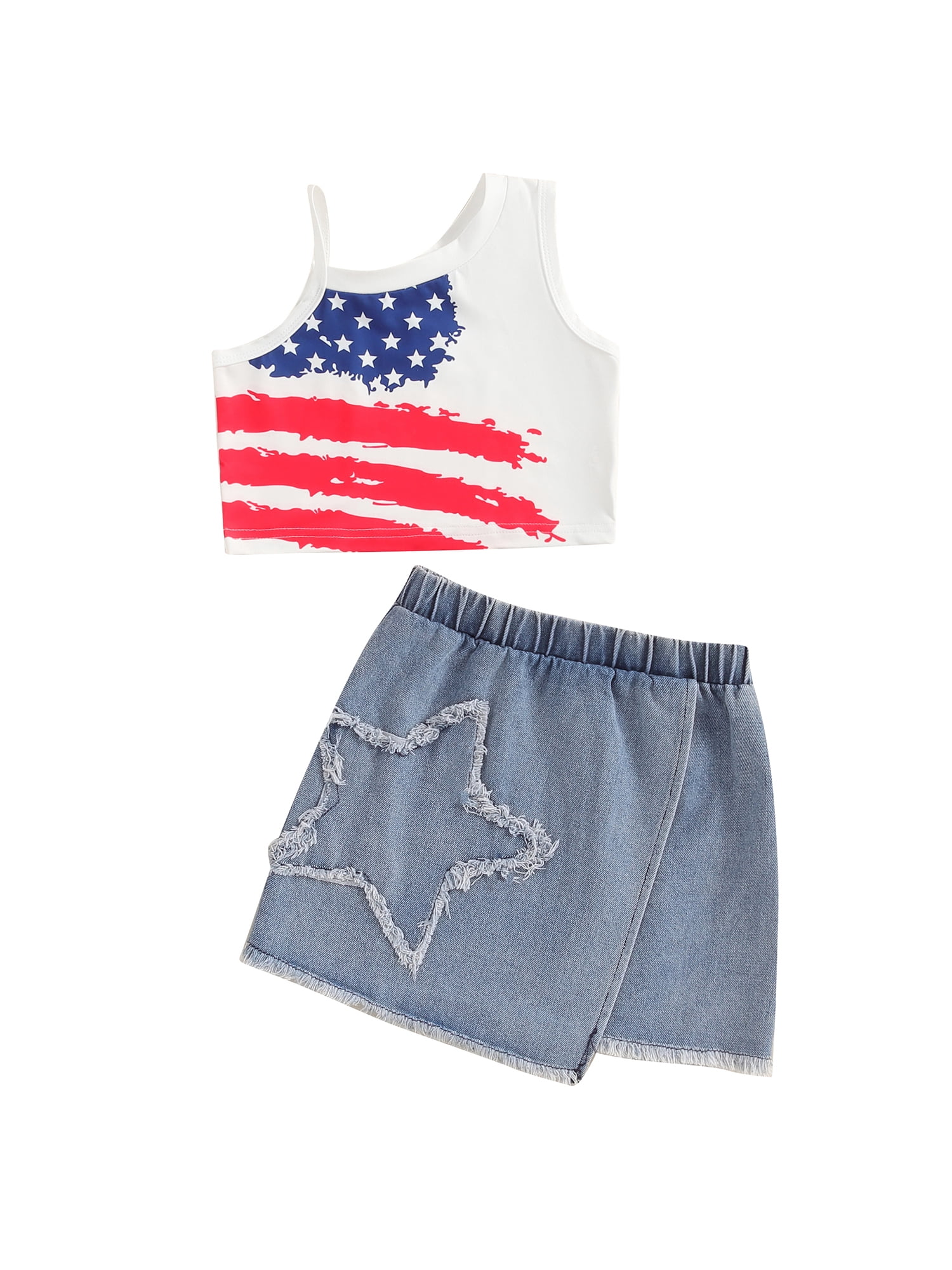 Suealasg 2Pcs Kids Girls 4th of July Clothes Set Sleeveless Stars Print ...