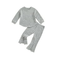 Mikrdoo Girls 3Pcs Outfit Set, Rib Knitted Vest, Flared Trousers ...
