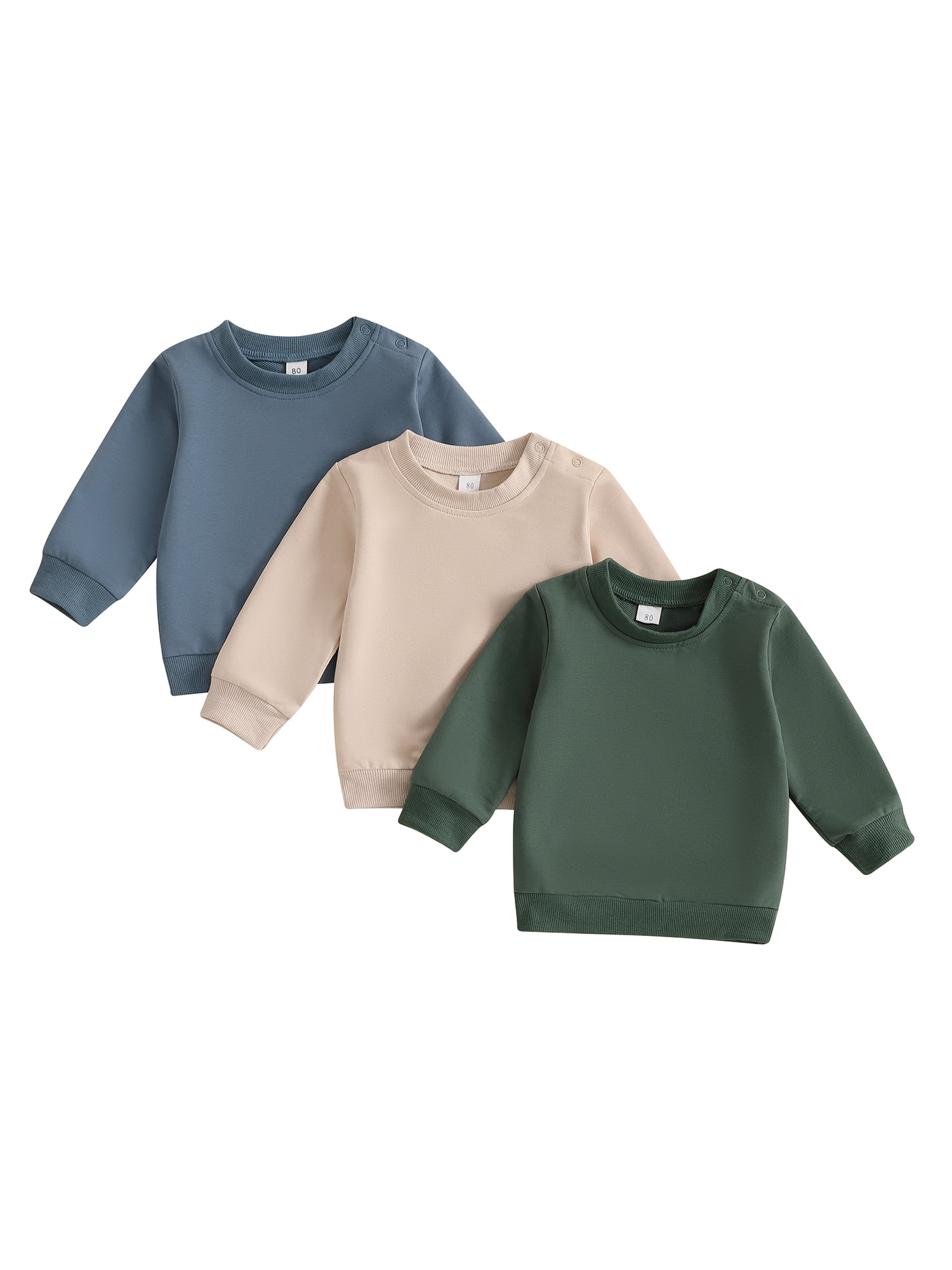 Suealasg 3 Packs Toddler Boy Sweatshirts Solid Color Crew Neck Long ...