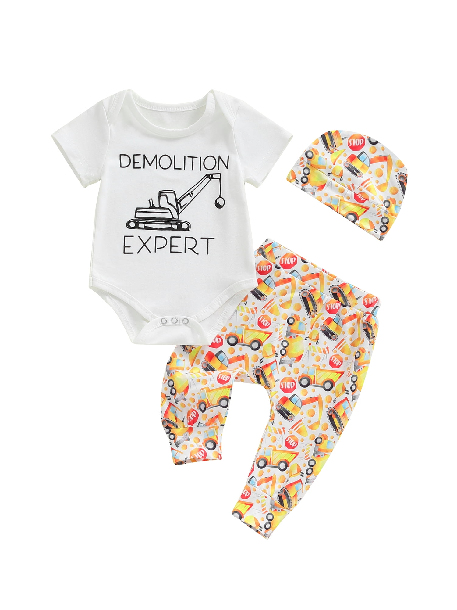 Suealasg 3Pcs Baby Boys Farm Clothes 3 6 12 18 Months Infant Short Sleeve Digger Letter Print ...