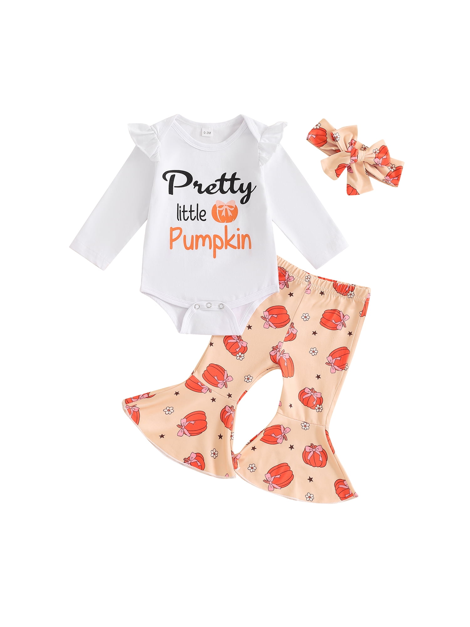 Suealasg 3Pcs Baby Girls Halloween Outfits 3 6 Months Newborn Girls Long Sleeve Romper Pumpkin ...