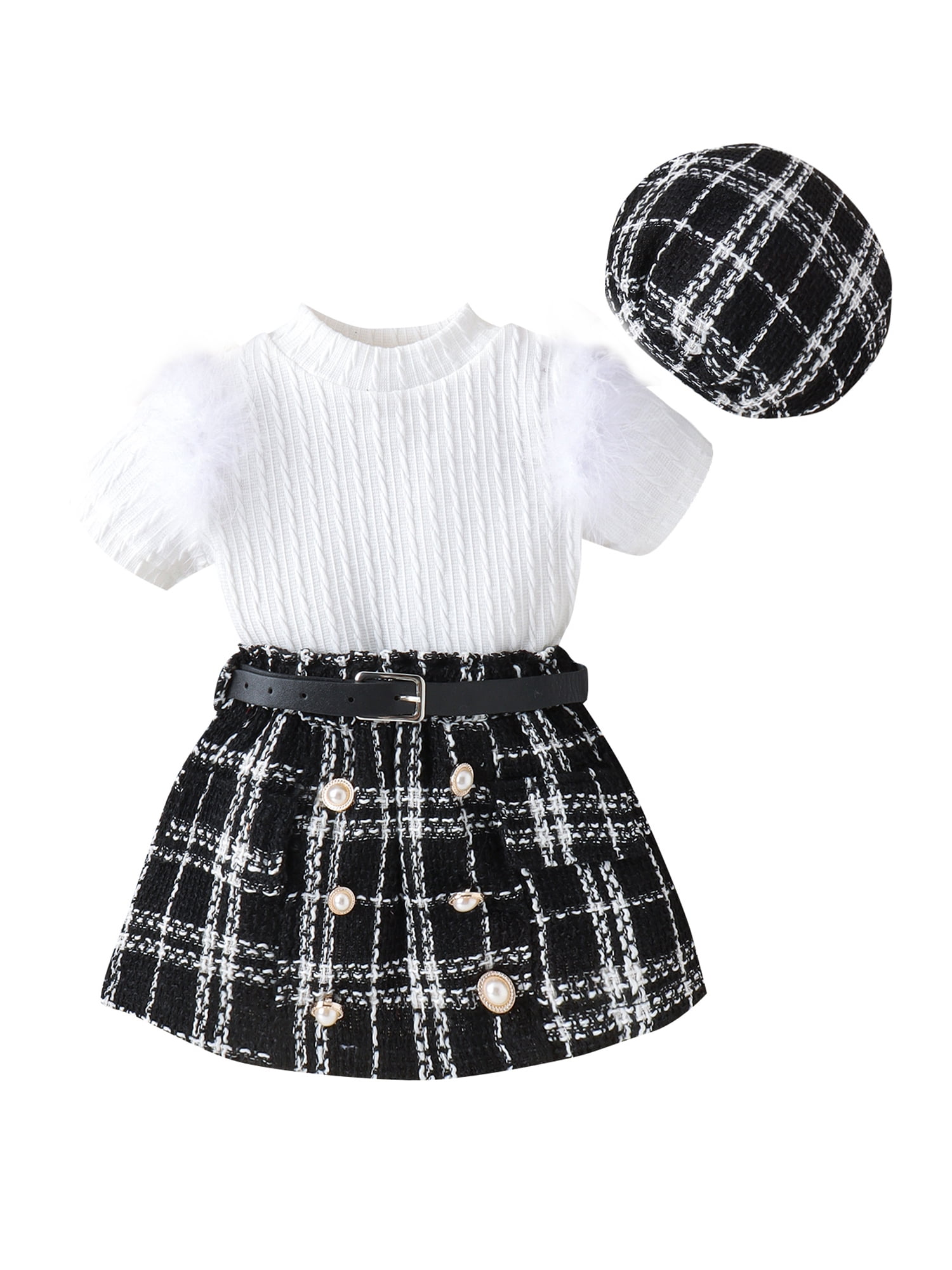 Suealasg 3Pcs Toddler Girls Birthday Clothes Short Sleeve Fur Shoulder ...