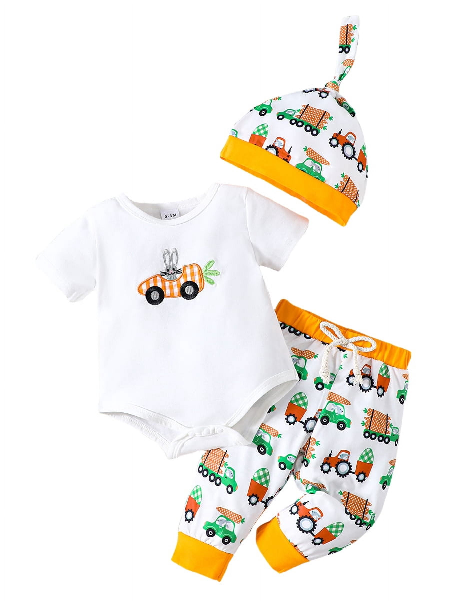 Suealasg 3pcs Newborn Baby Boy Easter Clothes Set Short Sleeve Carrot ...