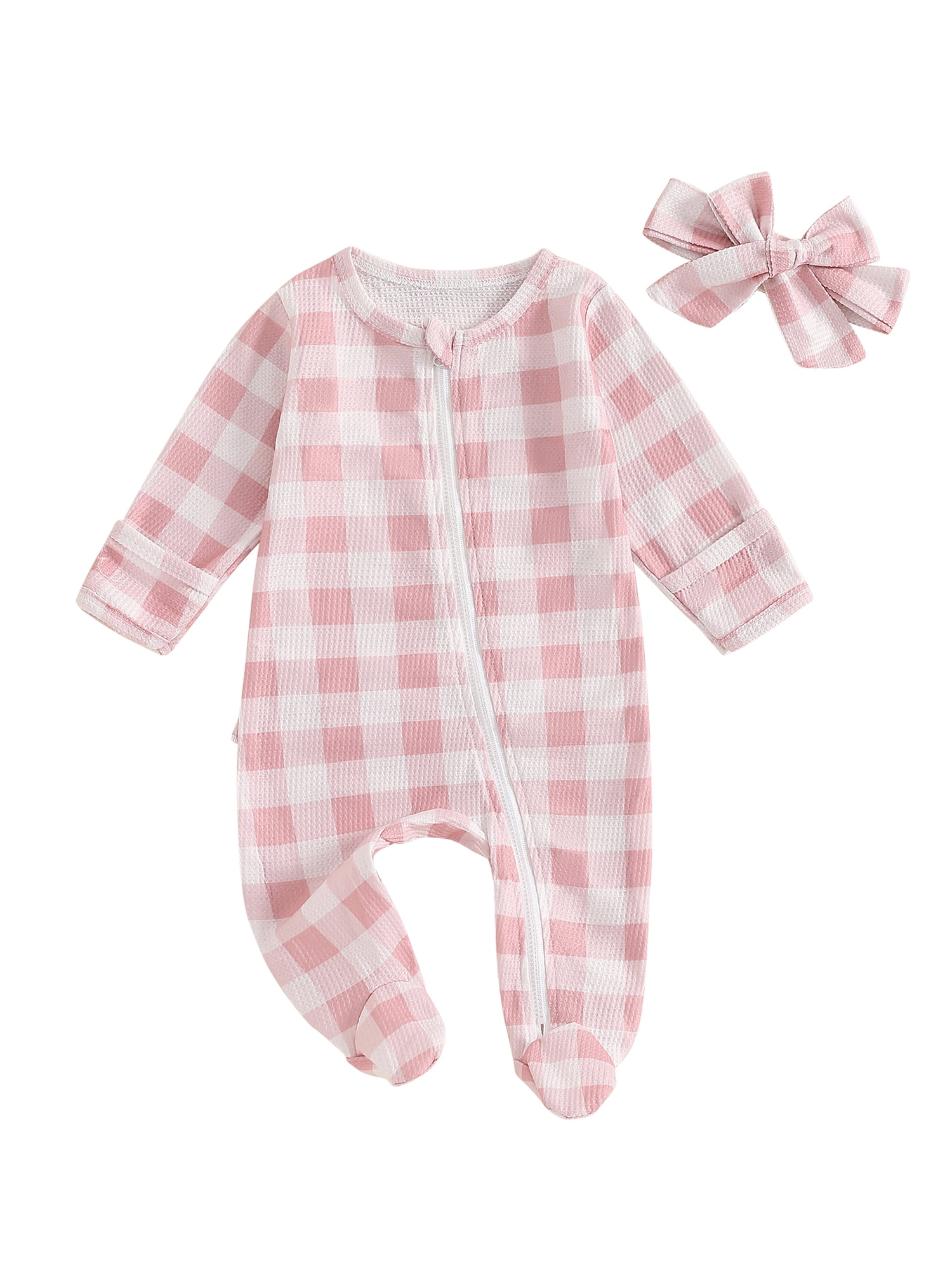 Suealasg Baby Boy Girl Footies Jumpsuit 0 3 6 12 Months Newborn Crew Neck Long Sleeve Checkered ...