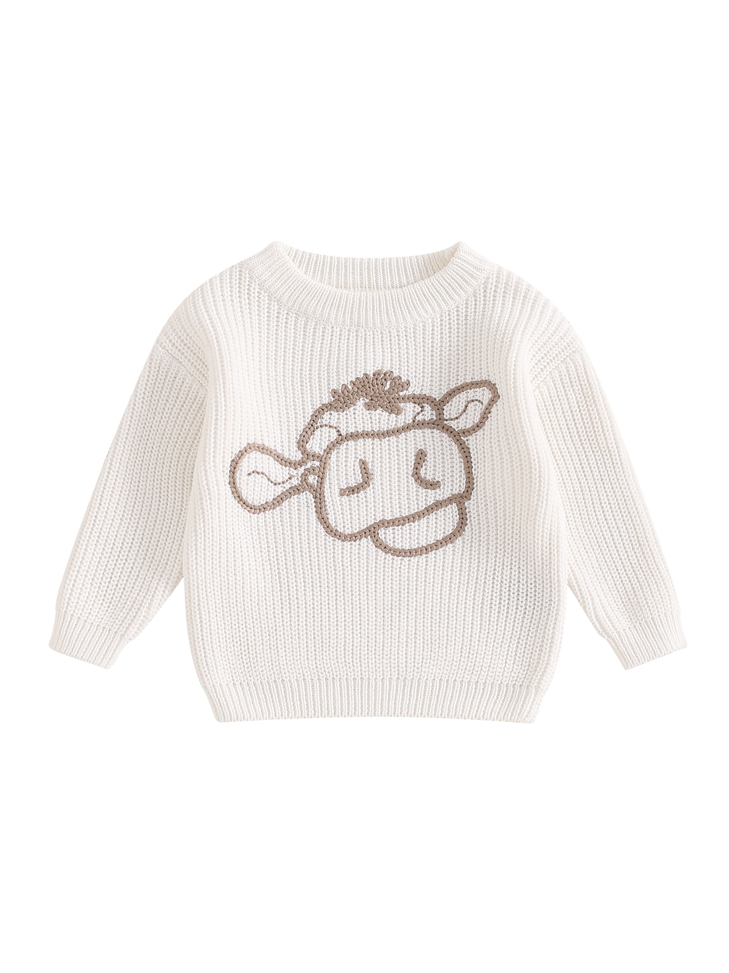 Suealasg Baby Boy Girl Knit Sweater Long Sleeve Cow Embroidery Chunky ...
