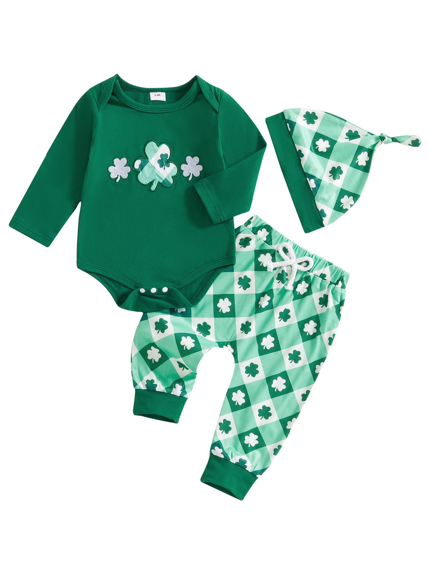 Suealasg Baby Boys 3Pcs Ireland Day Outfits Clover Embroidery Round ...