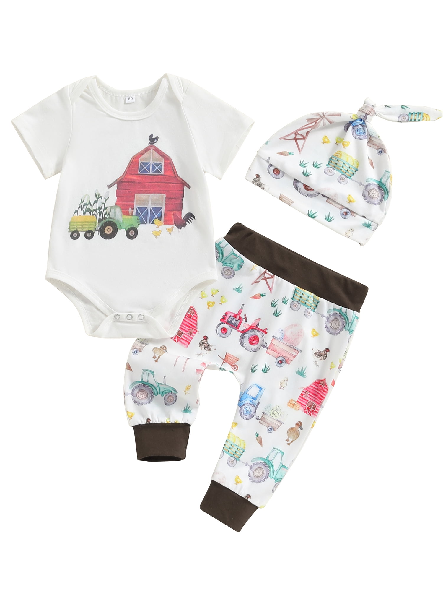 Suealasg Baby Boys 3Pcs Summer Farm Outfits Short Sleeve Cartoon Print ...