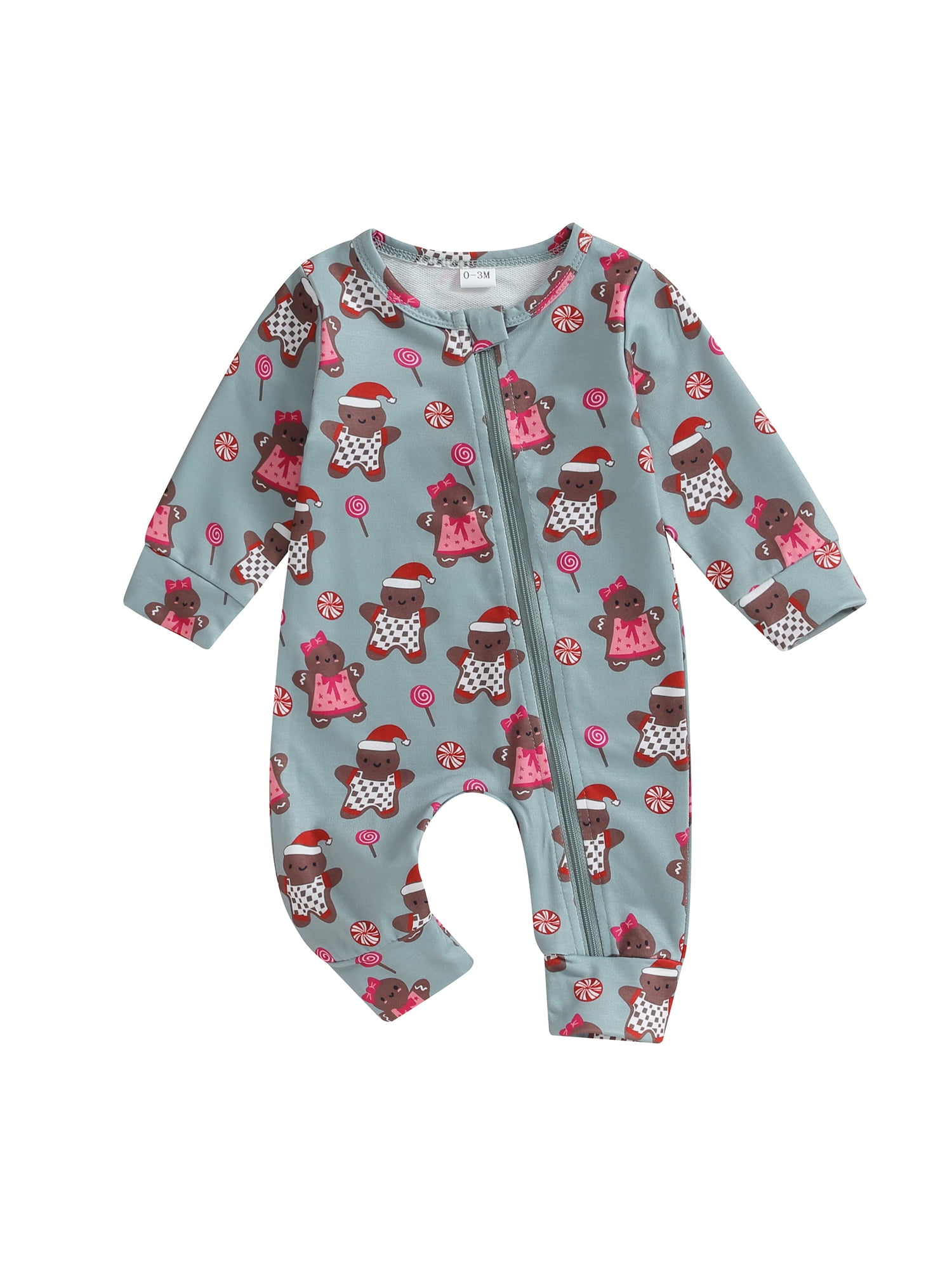 Suealasg Baby Boys Girls Christmas Jumpsuits Newborn Long Sleeve Gingerbread Man Print Zipper ...