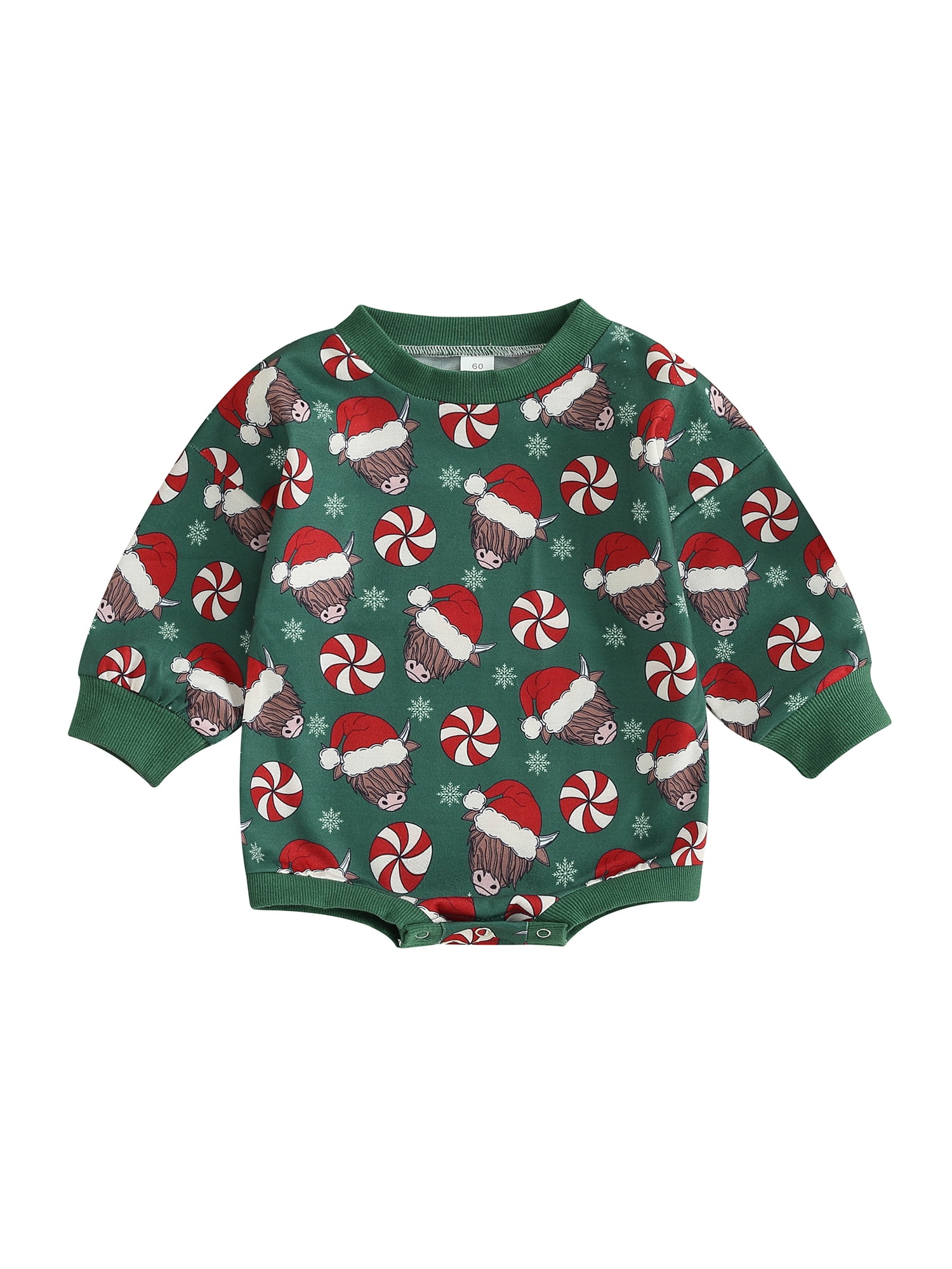 Suealasg Baby Boys Girls Christmas Romper Toddler Long Sleeve Crewneck Cow Head Print Bodysuit ...