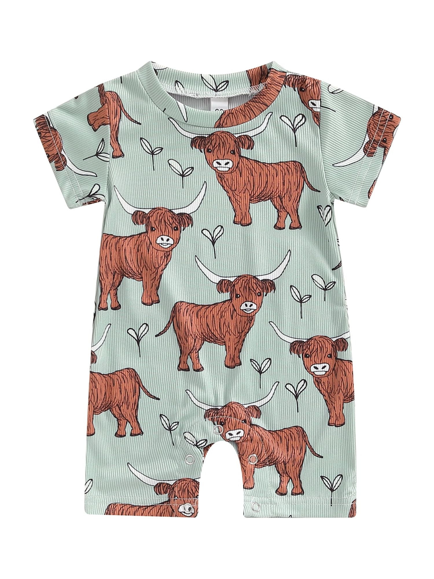 Suealasg Baby Boys Girls Western Outfit Short Sleeve Crew Neck Cow Print Jumpsuit Romper ...