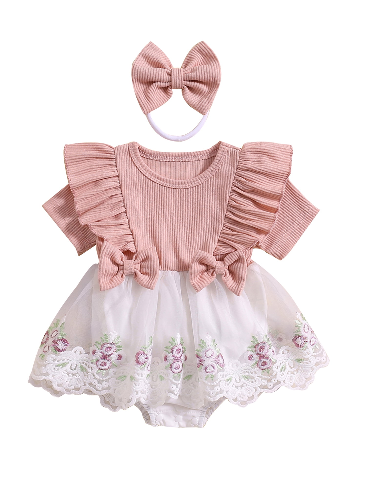 Suealasg Baby Girl 1st Birthday Outfit Flower Embroidery Lace Tulle Romper Dress with Bow ...