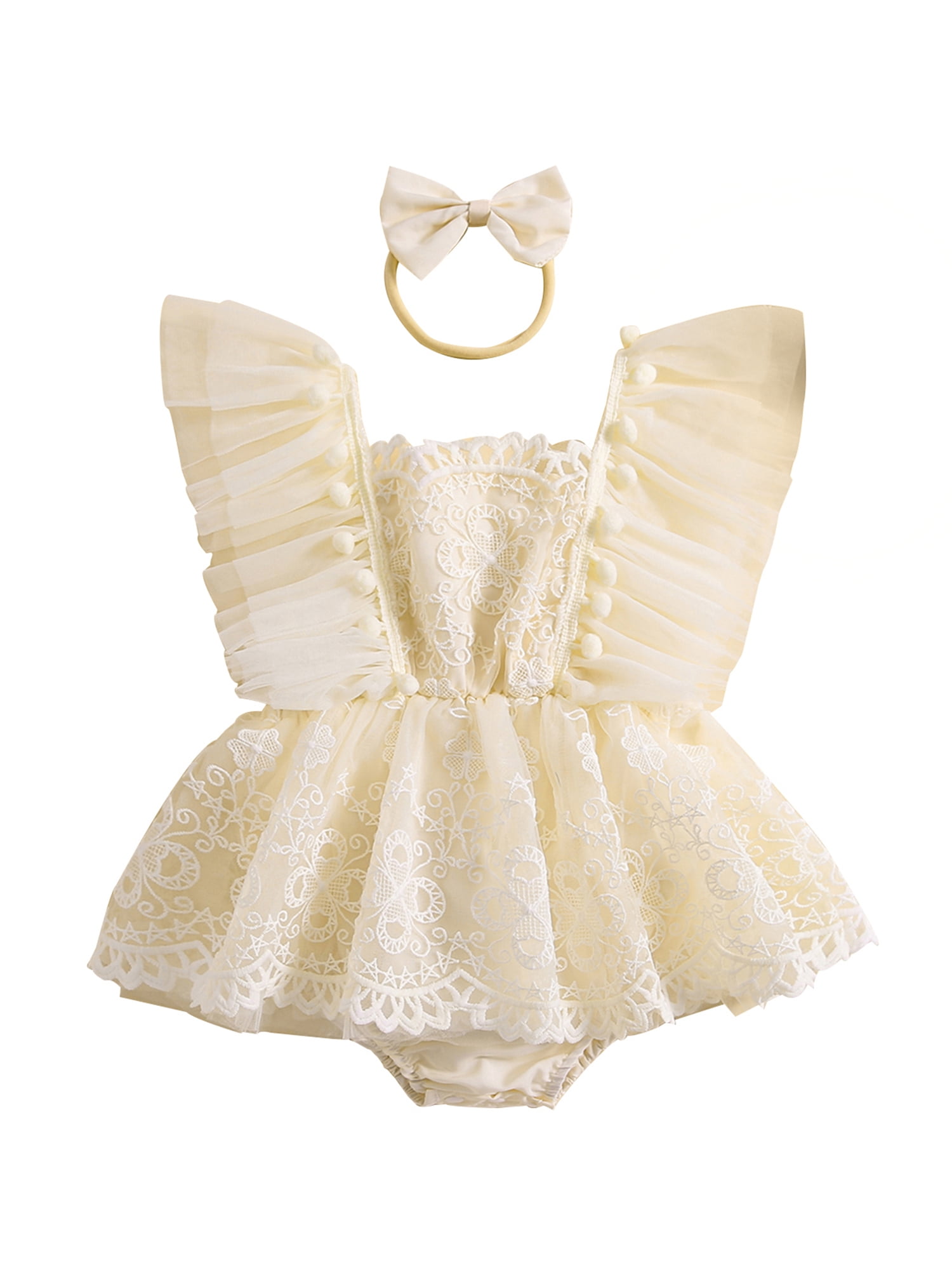 Suealasg Baby Girl 1st Birthday Outfit Flying Sleeve Lace Romper Dress ...
