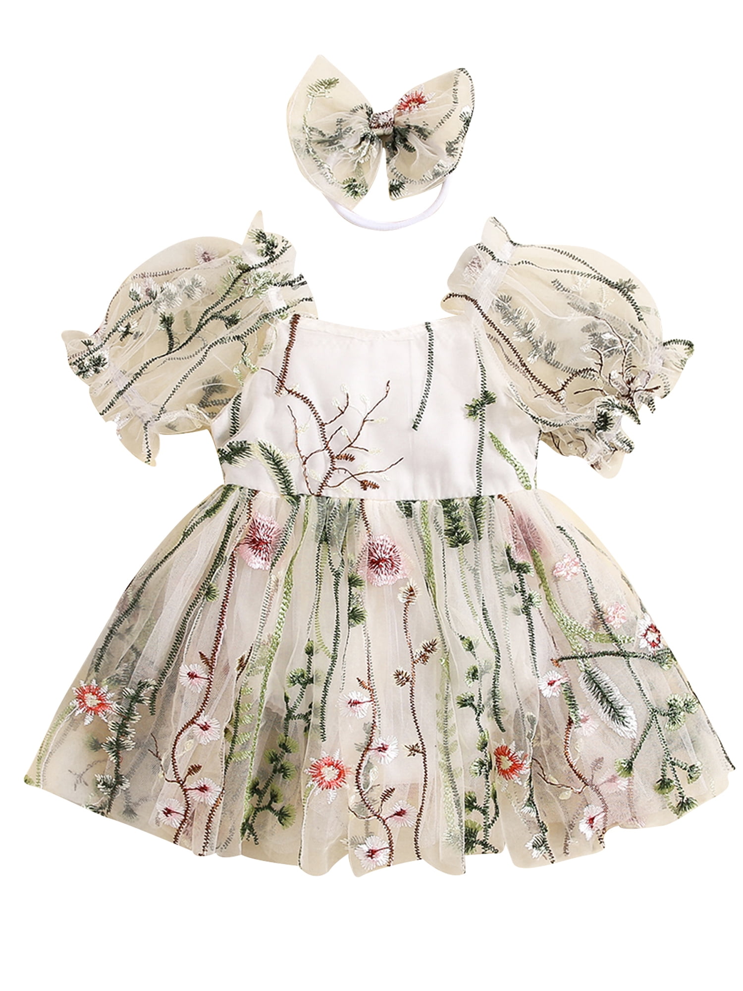 Suealasg Baby Girl 1st Birthday Outfit Puff Sleeve Flower Embroidery ...