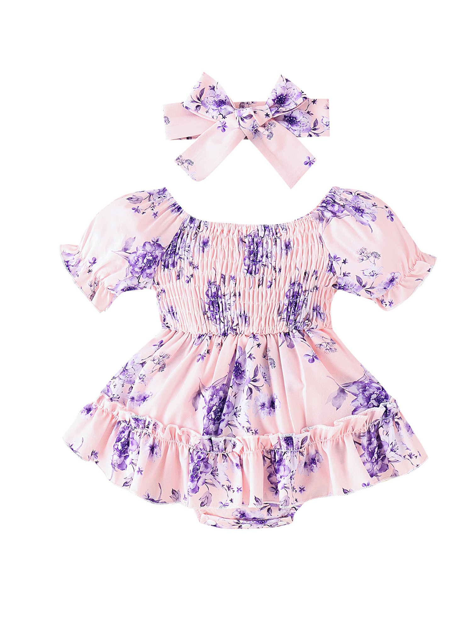 Suealasg Baby Girl 2 Piece Birthday Outfits Floral Short Sleeve Romper ...