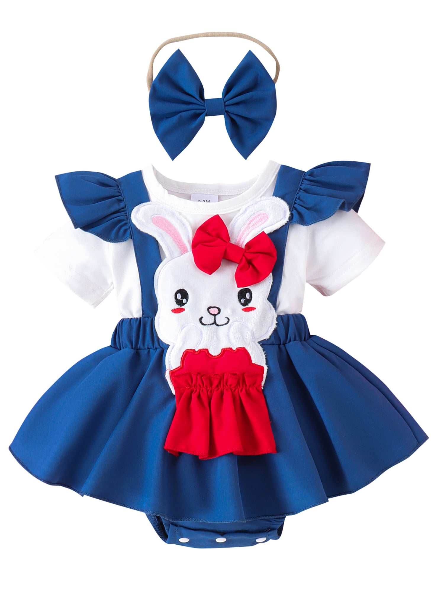 Suealasg Baby Girl 2 Piece Easter Set Short Sleeve Rabbit Patch Fake ...