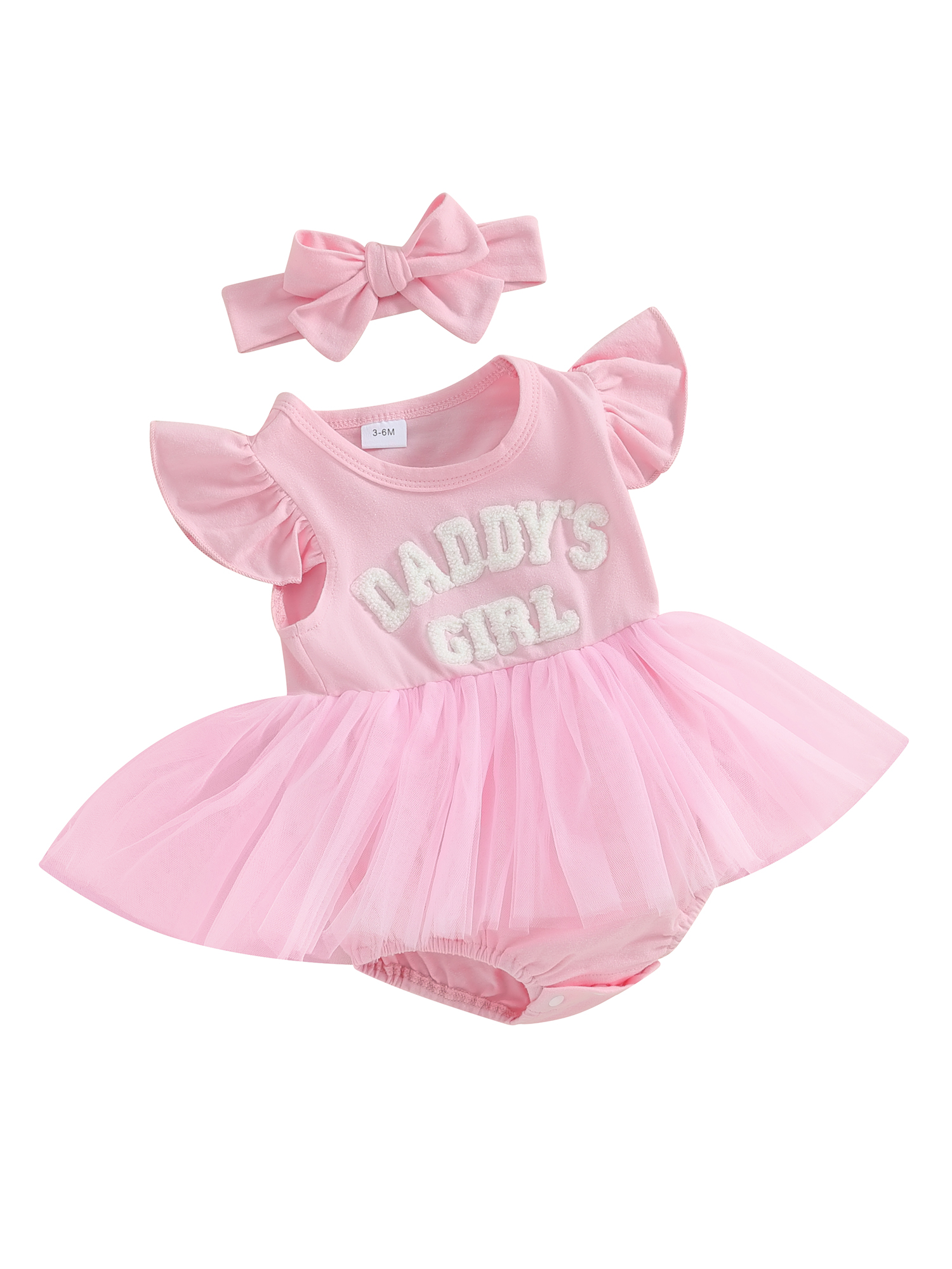 Suealasg Baby Girl 2 Piece Outfits Letter Embroidery Mesh Romper Dress and Headband 3M 6M 12M ...